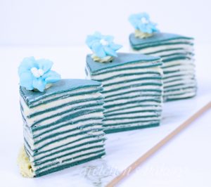 Vegan Crepe Cake ~ Blue Butterfly Pea Flower - Gretchen's Vegan Bakery